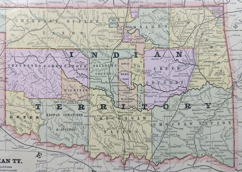 Vintage 1888 INDIAN TERRITORY Map 13"x11" Old Antique Original OKLAHOMA ...
