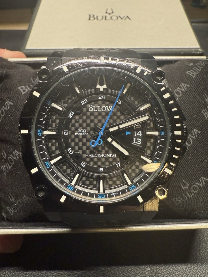 Bulova Precisionist Champlain Black Dial Black Rubber Strap Men's Watch ...