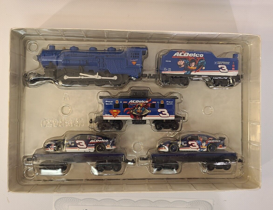 NASCAR Dale Earnhardt Jr Superman 7- piece train set 1999 AC Delco H.O ...
