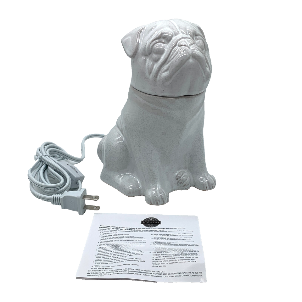 Pug Dog Scentsy Wax Warmer White Puppy Retired Crackle Finish Electric ...
