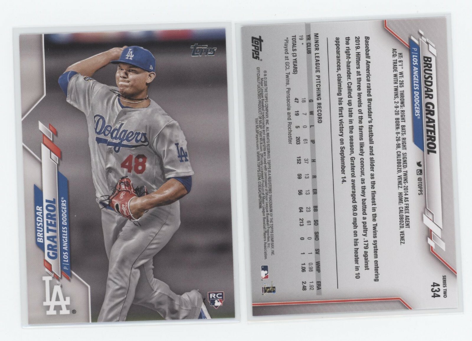 Brusdar Graterol 2020 Topps Series 2 Rookie Card #434 DODGERS QTY | eBay