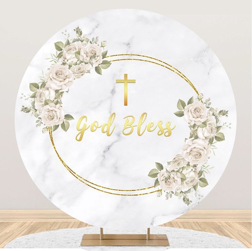 Round God Bless Backdrop First Communion Baptism Christening Background ...