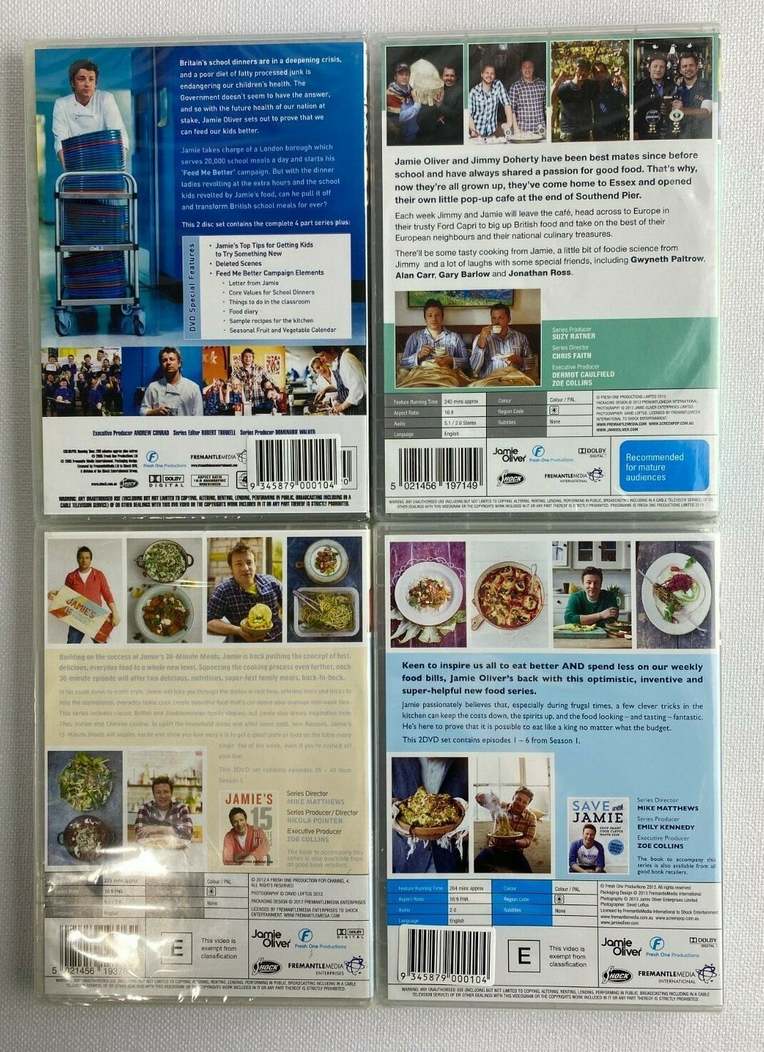 4x JAMIE OLIVER DVDs NEW/SEALED 15 Minute Meals, School Dinners, Save ...