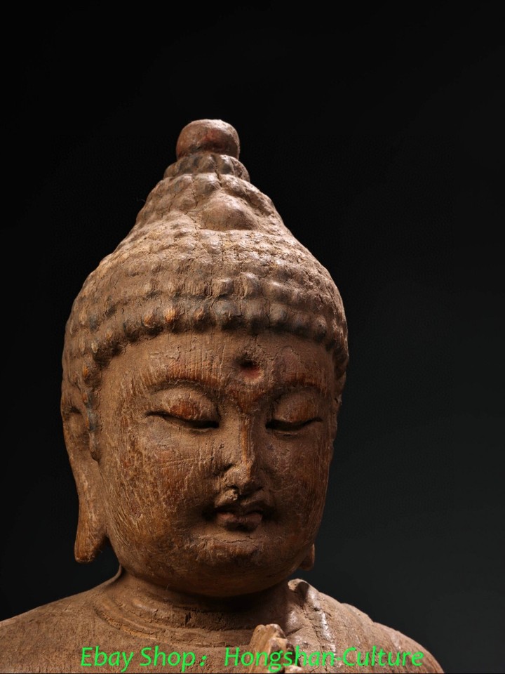 14.1'' Old Tibet Wood Painting Sit Shakyamuni Sakyamuni Amitabha Buddha ...