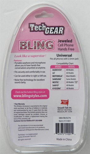 Tech GEAR Bling Jeweled Cell Phone Hands Free Headset Headphone * NEW ...