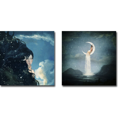 Lady Night & Moon River Lady by Paula Belle Flores 2-pc Canvas Giclee ...