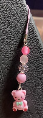 Beaded Cell Phone Charm Strap Lanyard Dangle iPhone Android PINK TEDDY ...