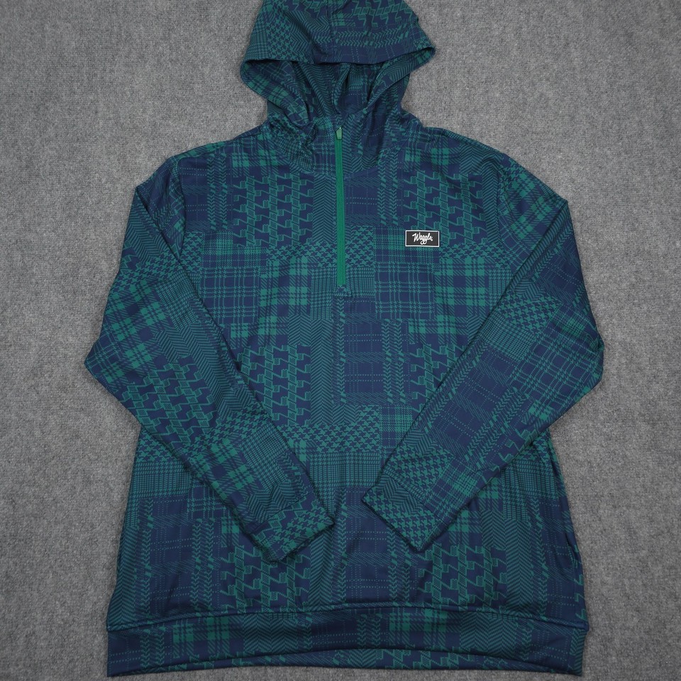 NWT Waggle Golf Hoodie Mens 2XL Green Houndstooth Haze 1/4 Zip Golf ...
