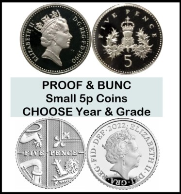 5p Five Pence Coin Proof & Bunc choose year & type SMALL 1990-2025 New ...