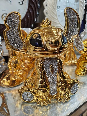 XL Crushed Diamond GOLD Stitch & Lilo Ceramic Sparkly Shelf Sitter ...