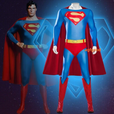DC 1978 Superman Cosplay Bodysuit Jumpsuit Cloak Costume Halloween ...