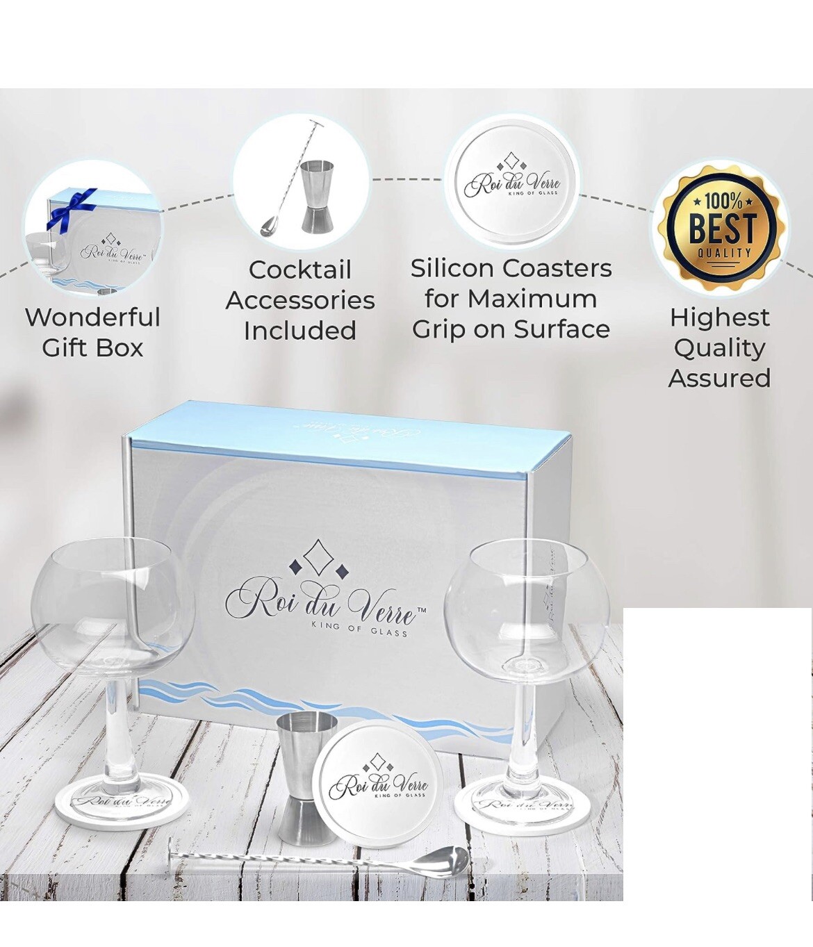 Gin Glass Cocktail Set with 2 Balloon 680ml, Cocktail Spoon, Measuring ...