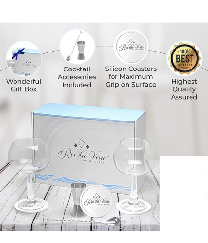 Gin Glass Cocktail Set with 2 Balloon 680ml, Cocktail Spoon, Measuring ...