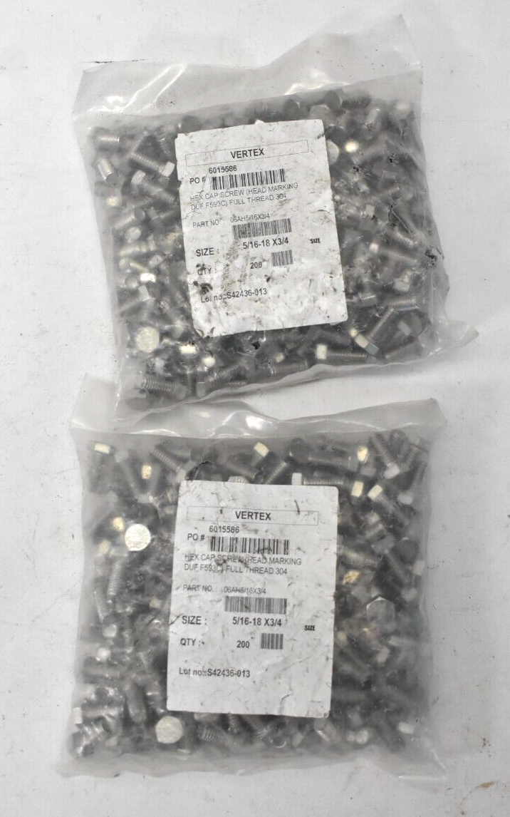 Lot of 400 Vertex Hex Cap Screws Full Thread 5/16"-18 x 3/4" 06AH5/16X3 ...