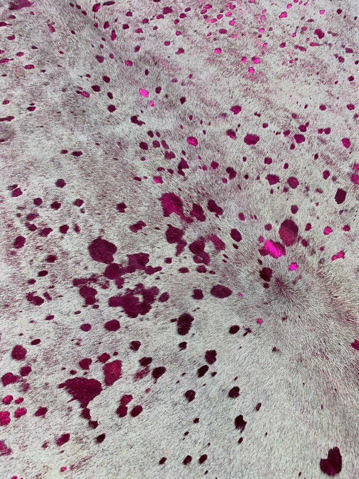 Pink Cowhide Rug Size: ± 7' X 7' Pink Metallic on Off-White Cow Hide ...