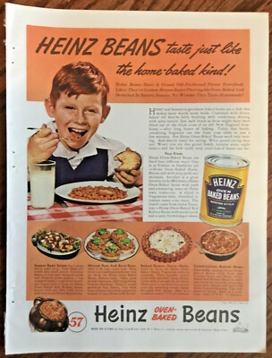 Heinz beans ad 1940 vintage print 1940s illustration art retro food red ...
