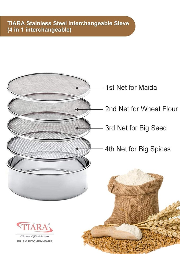 Stainless Steel Interchangeable Sieve Set of 5 Flour Chalni Spices Food ...