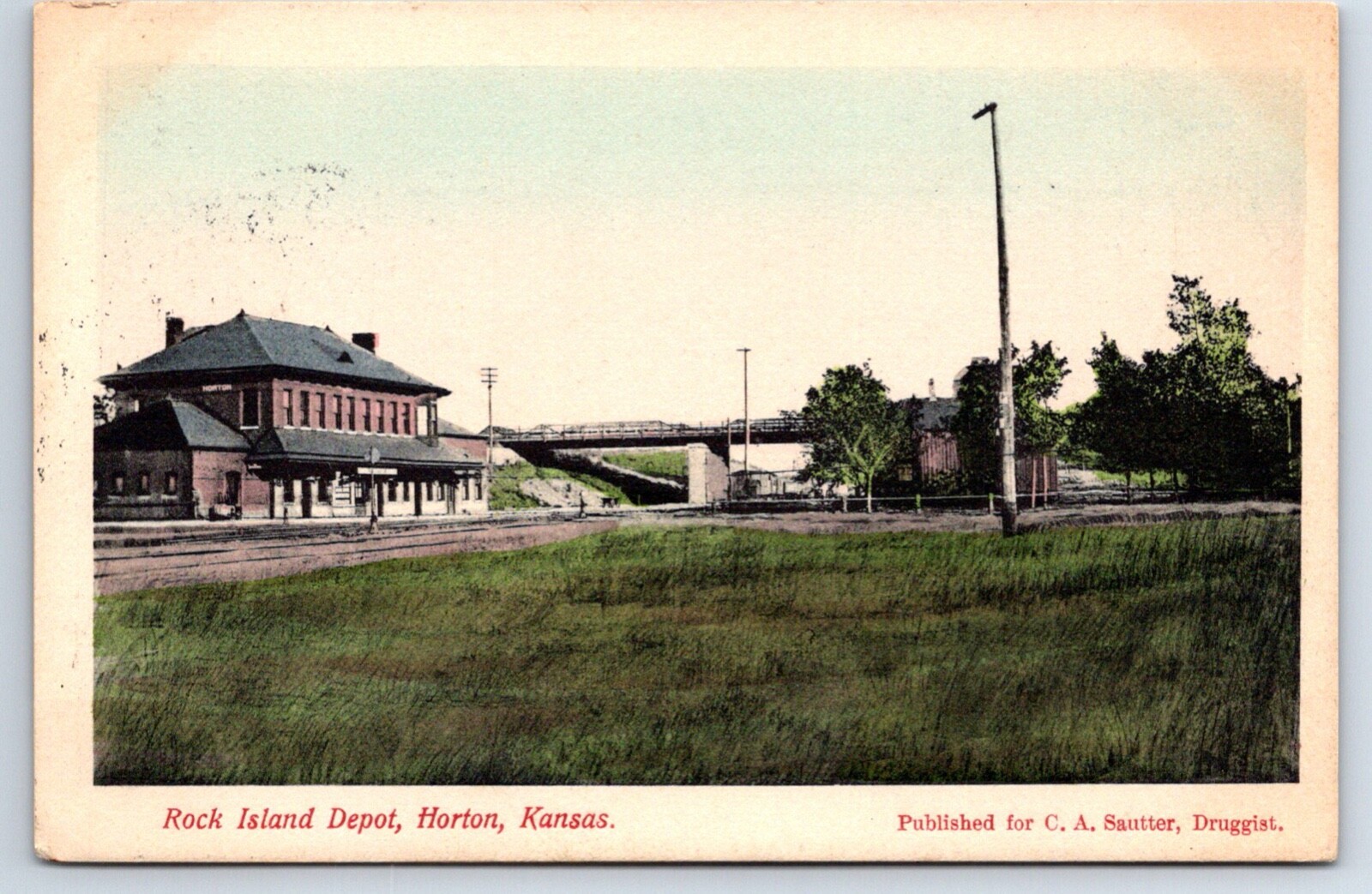 Postcard Kansas Horton Rock Island Railroad Depot Station Bridge Posted ...