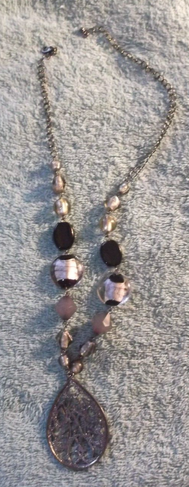 Vintage Gunmetal Colored Necklace ~ Glass Beads & Teardrop Shaped ...