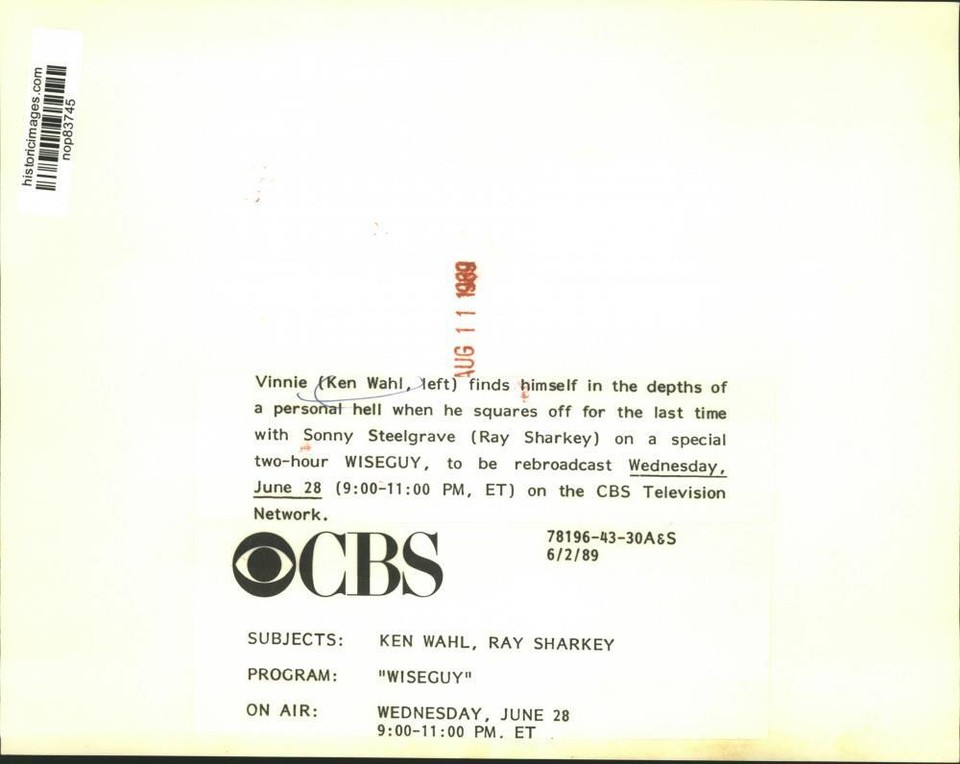 1989 Press Photo Ken Wahl, Ray Sharkey on "Wiseguy" - nop83745 | eBay