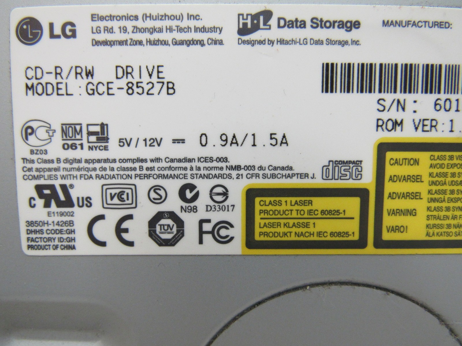 LG CD-R/RW REWRITABLE DRIVE GCE-8527B GCE8527B 12V 1.5A 1.5 AMP A | eBay