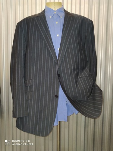 54R Gray Blue Rowing Striped Peak Lapel Ticket Pocket BLAZER Sport Coat ...