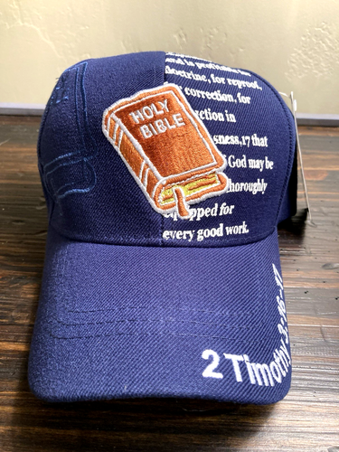 HOLY BIBLE Embroidery 2 Timothy 3:16-17 Blue One Size Cap Hat-NEW NWT ...
