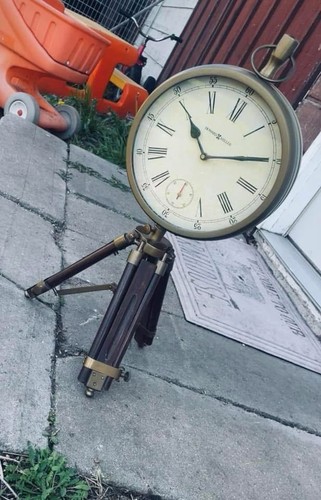 Industrial Vintage Desk Clock w/ Adjustable Wooden Tripod Base, Antique ...
