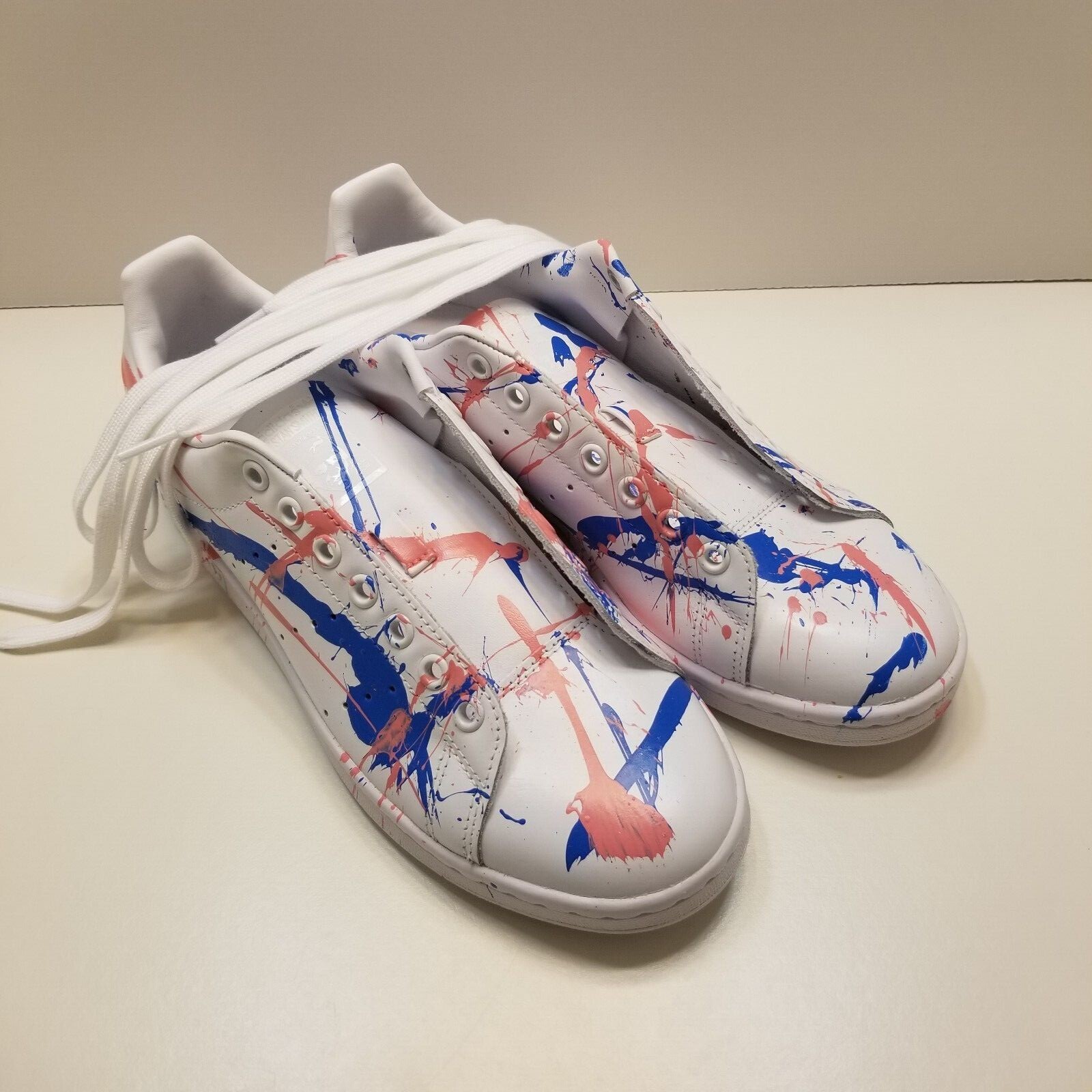 Adidas Stan Smith Triple White Paint Splatter Sneaker… - Gem