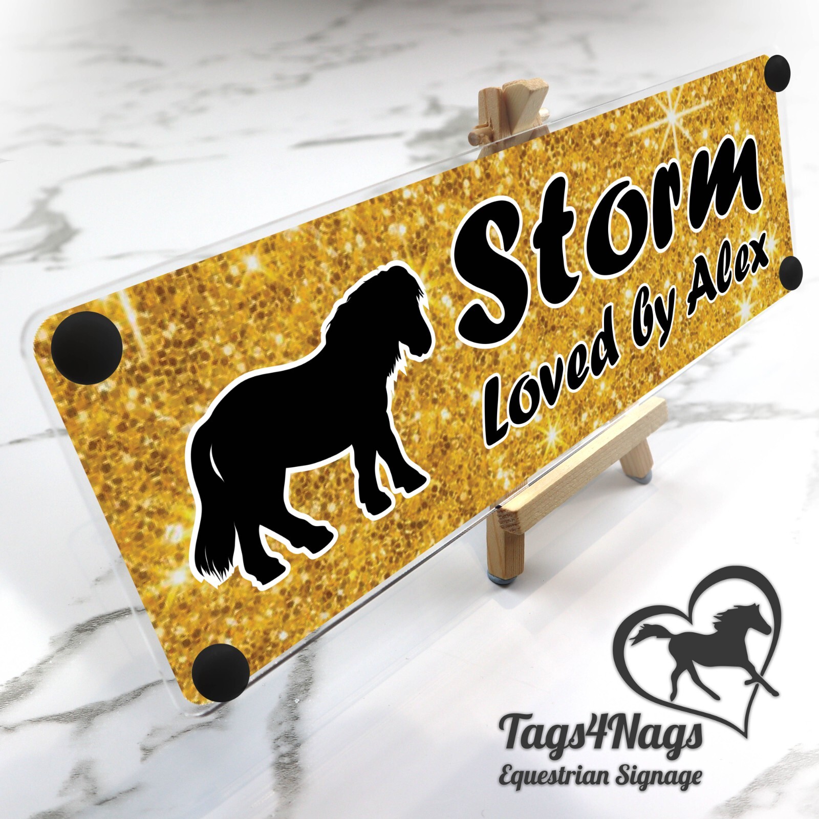 Personalised Horse Stable Sign Gold effect and Black text, 10 options ...