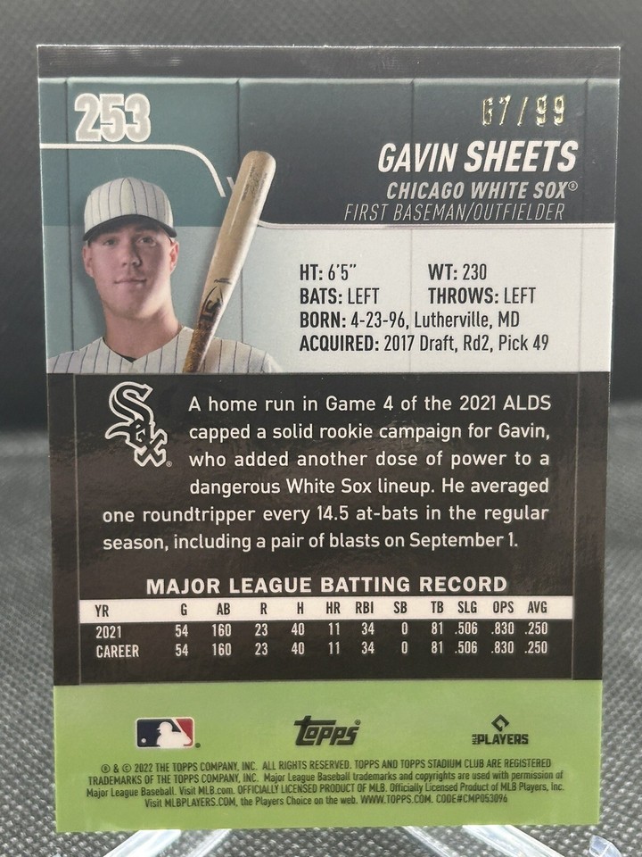 2022 Topps Stadium Club Chrome Orange /99 Gavin Sheets Rookie Card | eBay