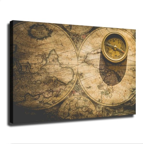 Old World Map Compass Vintage Canvas Poster Modern High Definition ...