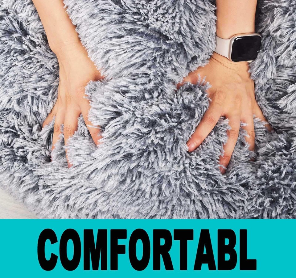 Fluffy Bean Bag Chair for Kids, 2.5FT Round Memory Foam Filled Bean Bag ...