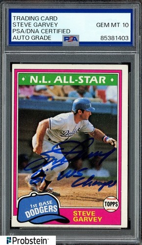 Steve Garvey DODGERS Signed Autograph 1981 Topps Card 530 w/ insc. PSA ...