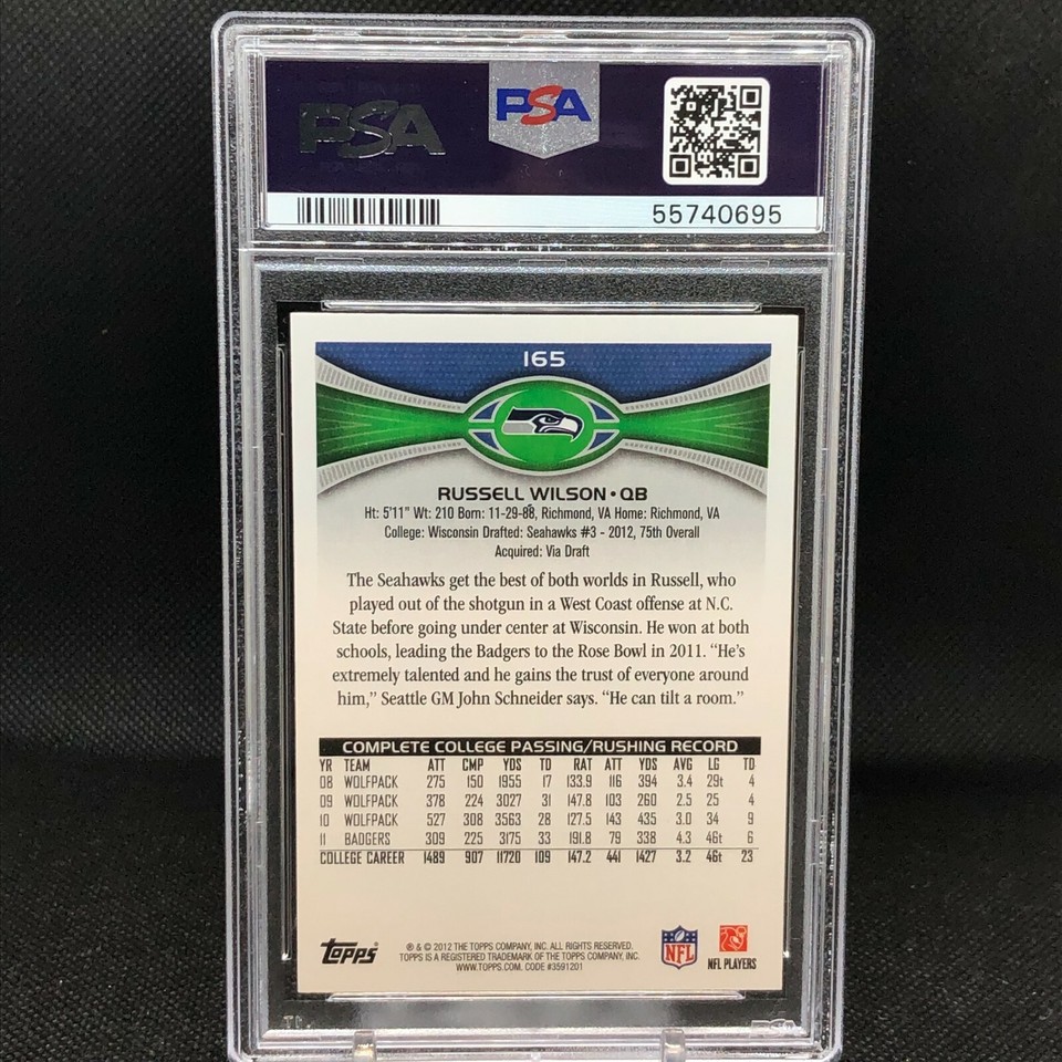 Russell Wilson 2012 Topps ROOKIE RC #165 PSA 10 GEM MT 'Stands Visable ...