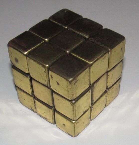 Vintage Playable Rubix Cube Brass Metal 3X3 Rare Estate Find Free Ship ...