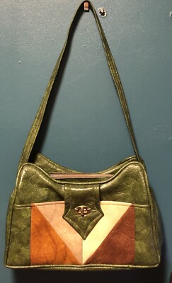 Vintage Retro Marbled Green Pleather W/ Brown Patchwork Shoulder ...