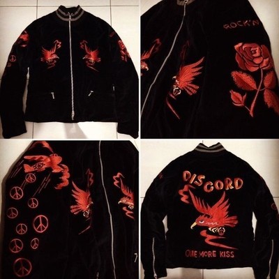 Vintage DISCORD USA "one more kiss" kanye velvet sukajan varsity jacket ...