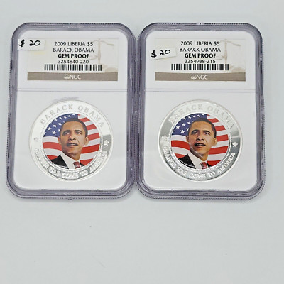 2009 LIBERIA $5 BARACK OBAMA NGC GEM PROOF COIN LOT OF 2 | eBay