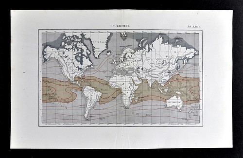 1872 Muller World Weather Map Isocryme Lines Mean Temperature Winter ...