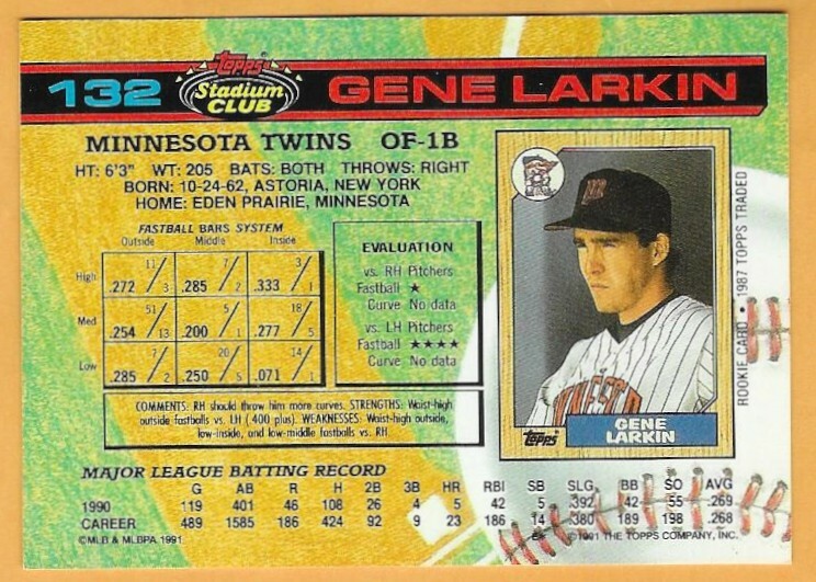 GENE LARKIN MINNESOTA TWINS #132 - TOPPS STADIUM CLUB NM-MT 1991 | eBay