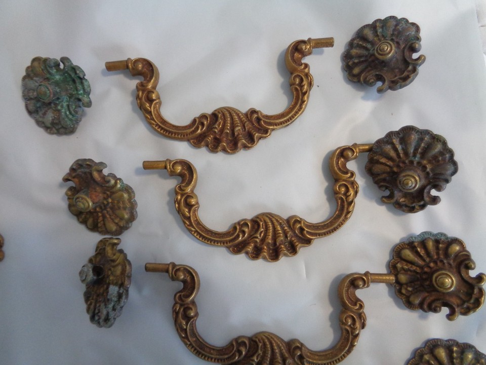 Vintage Brass Drop Drawer Pulls-4" & 3" Total 8-Antique | eBay