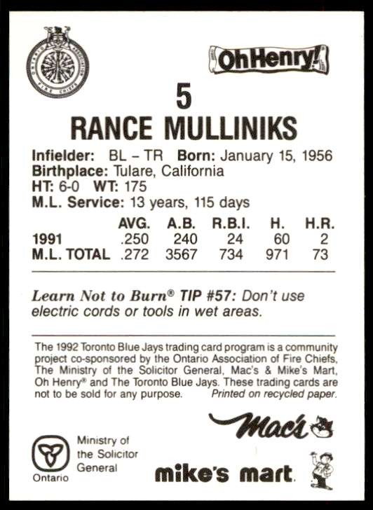 1992 Toronto Blue Jays Fanatic Rance Mulliniks Toronto Blue Jays #5 | eBay