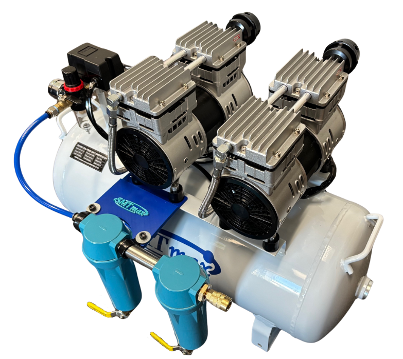 2HP, 12 Gallon, Oil Free & Noiseless Dental Air Compressor w/ inline ...