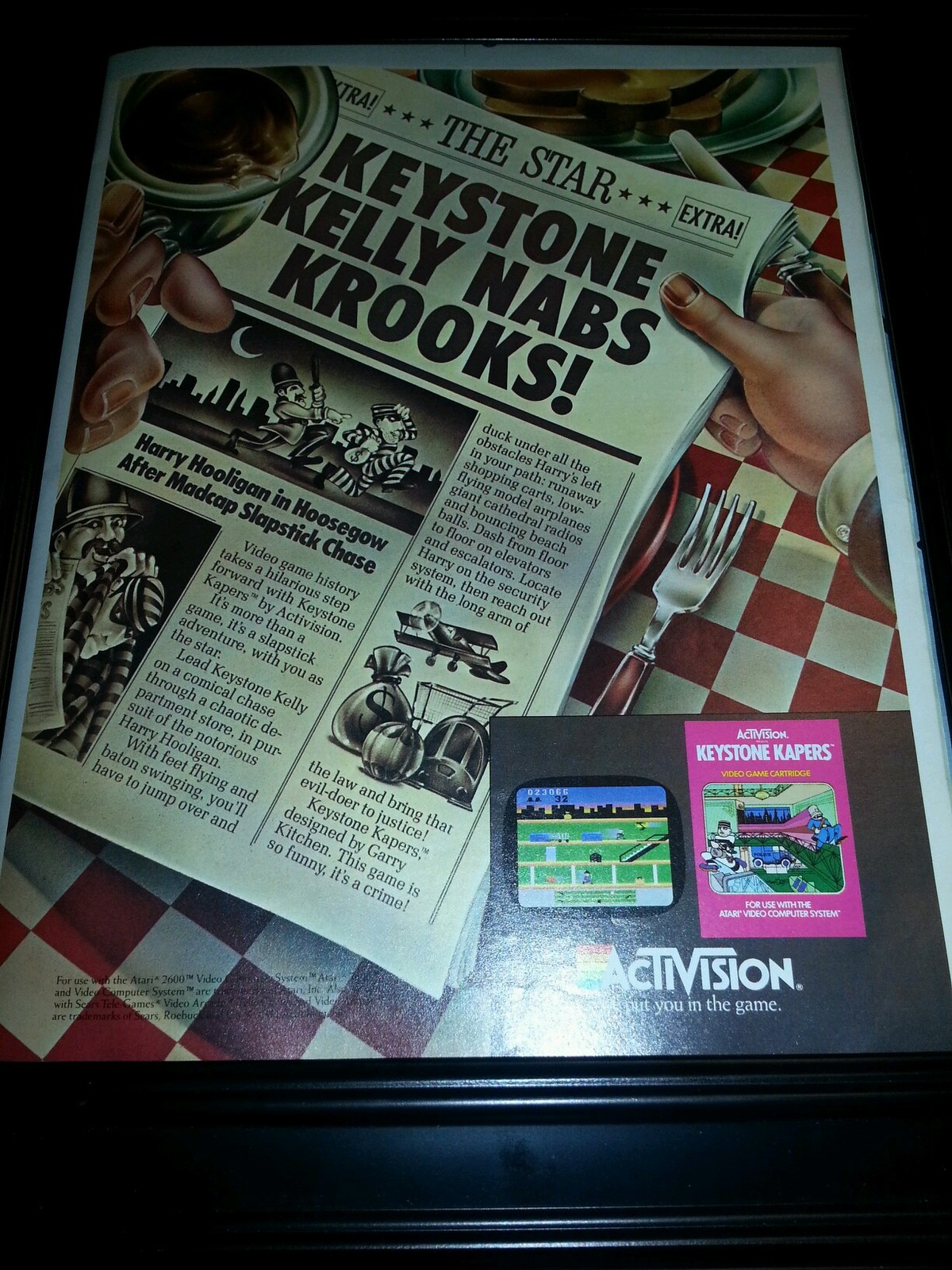 Activision Keystone Kapers Rare Original Promo Poster Ad Framed! | eBay