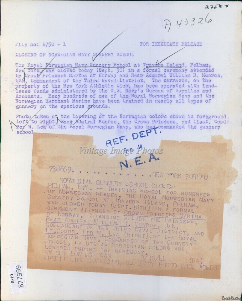 1944 Crown Princess Martha Norway Rear Admiral William Munroe Wwii 8X10 ...