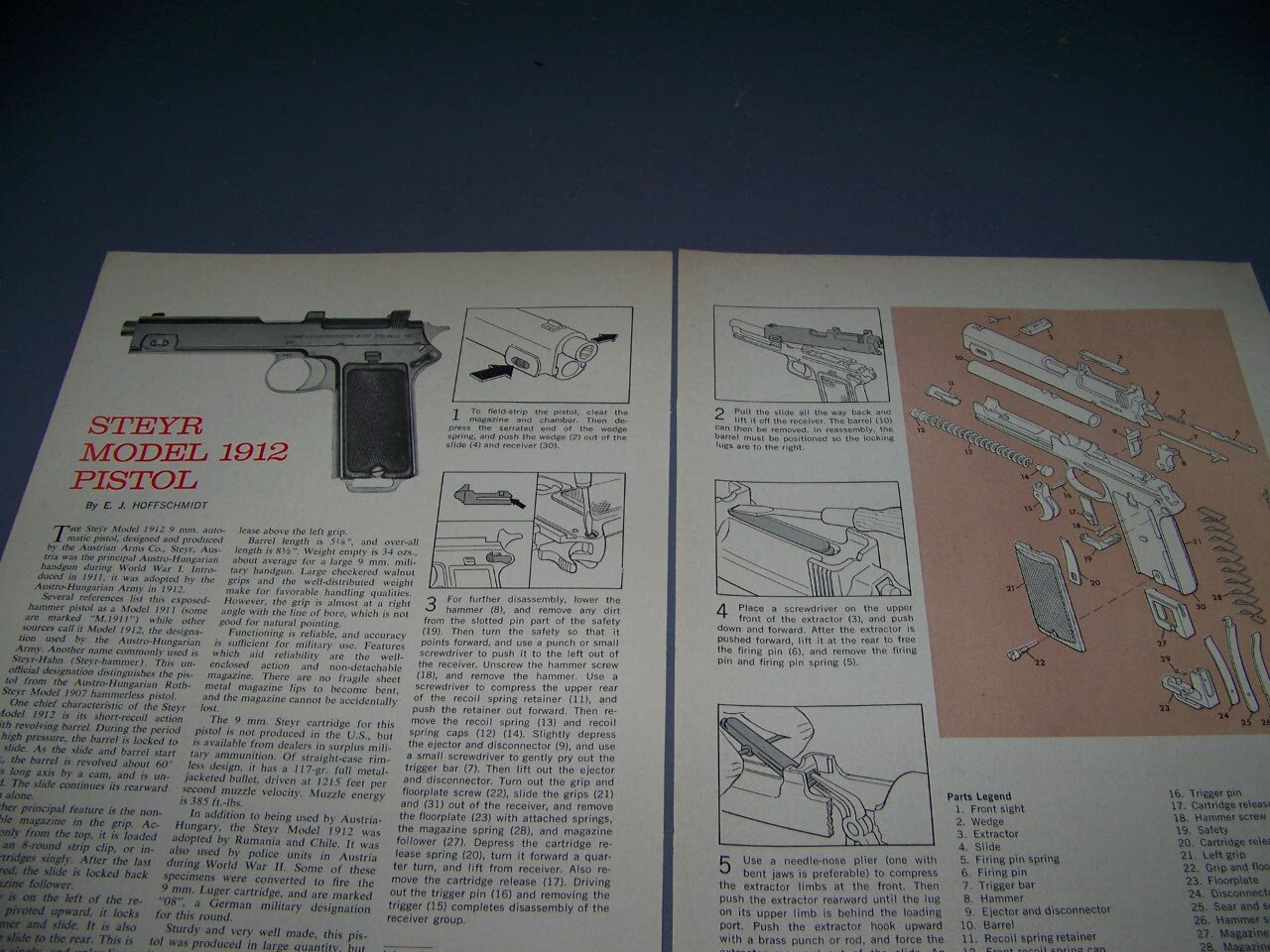 HISTORY: STEYR MODEL 1912 PISTOL..DETAILS/EXPLODED VIEW (319X) | eBay
