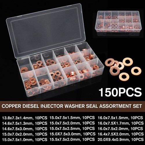 150Pcs Copper Diesel Injector Washers Fuel Set Seal Rings Gasket ...