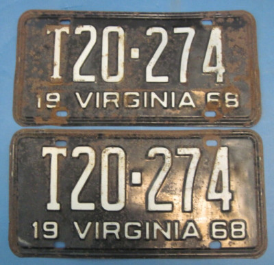 1968 Virginia License Plates Matched Pair DMV clear for vintage ...