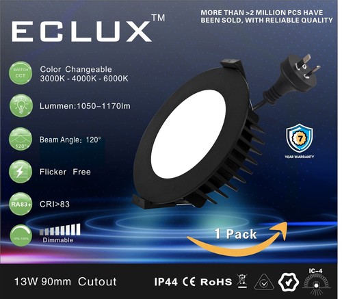 1PCS 13W LED Flat Downlight 90mm Cutout Spots Tri-color Changeable ...